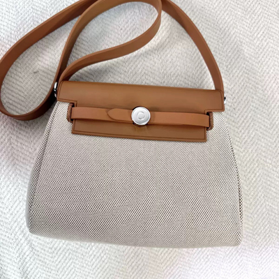 2025新款高级感mini帆布拼牛皮herbag凯莉包时尚百搭单肩斜挎女包