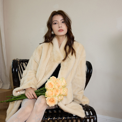 茉萱进口全抽刀中长款水貂皮草