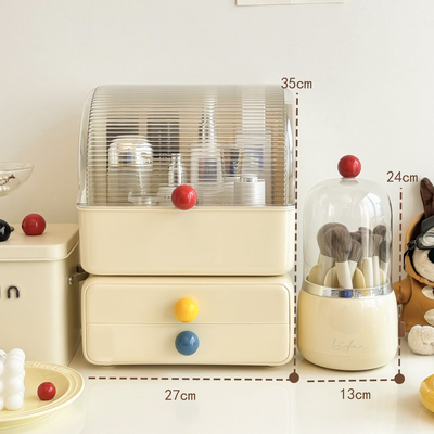 奶油风多巴胺化妆品面膜收纳盒大容量防尘桌面收纳抽屉化妆刷收纳