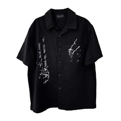 FLEE BASEMENT 夏季复古字母印花休闲百搭宽松古巴领短袖衬衫男女