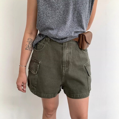 one seven复古口袋工装牛仔短裤女2026春夏高腰显瘦百搭休闲直筒