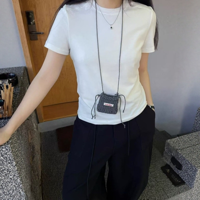 one seven磨毛正肩白色短袖t恤女2026早秋圆领百搭显瘦打底上衣潮