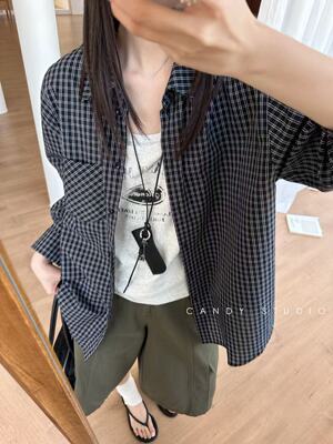 2026春季新款韩系时尚复古格子衬衫配背心女宽松显瘦百搭上衣内搭