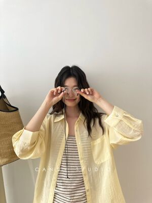 春夏新款韩系时尚翻领长袖防晒衬衫女宽松休闲百搭上衣背心两件套