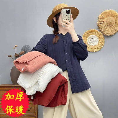 气质立领花边夹棉外穿衬衫