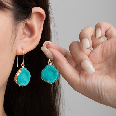 时尚OL不规则几何蓝色吊坠耳环