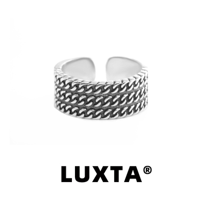 LUXTA男纯银古巴做旧嘻哈戒指