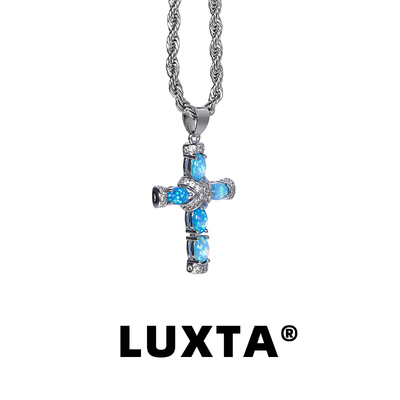 LUXTA蓝色十字架项链嘻哈男