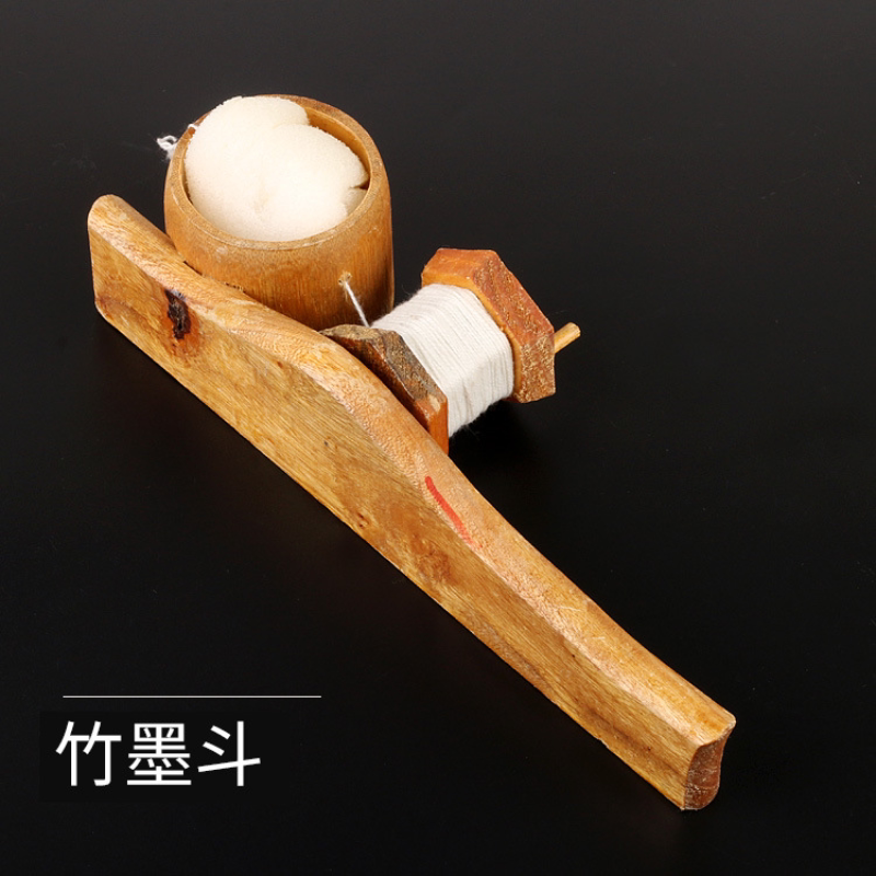 老式竹木墨斗木工手摇自动划线工具竹制手工划线器