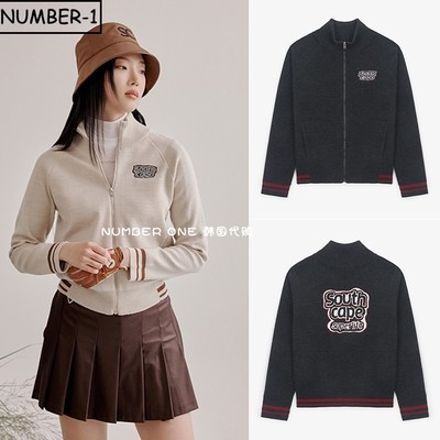 韩国代购southcape高尔夫球服24年女秋徽标口袋拉链长袖针织开衫