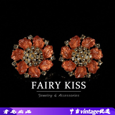 中古耳环甜美精致果冻琉璃花大气