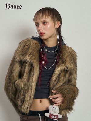 BADEE环保皮草短款外套韩国代购