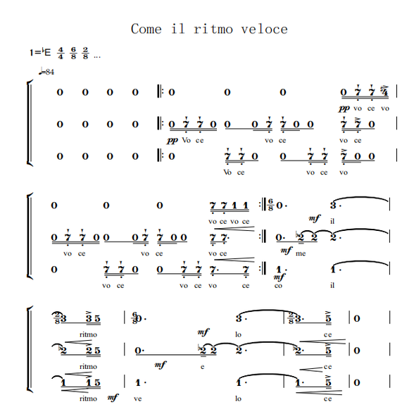 快乐节奏 Come il ritmo veloce SSA 另售 合唱简谱钢琴伴奏正谱