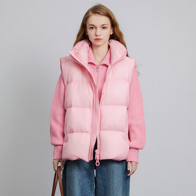 粉色立领白鹅绒显瘦保暖羽绒马甲