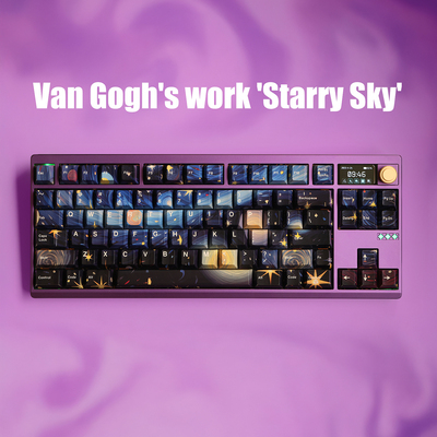 JKDKeys 梵高星空高光版 蓝色PBT热升华原厂68 980 75 87 104键帽