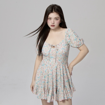 碎花收腰显瘦遮肚子裙式大码泳衣