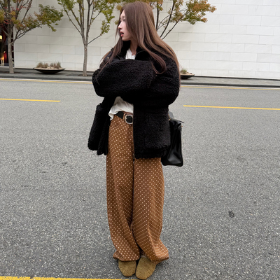 Avocadong 又一条百搭王宽松奶棕色波点牛仔裤女休闲直筒阔腿长裤