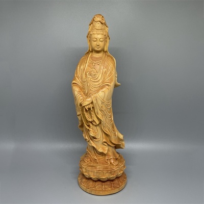 念珠观音佛像崖柏木整木一体雕刻