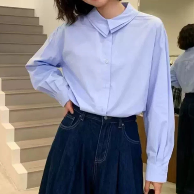 E424设计感小众衬衫女新款宽松独特别致超好看上衣mian衬衫女
