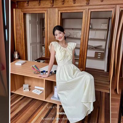 高贵典雅十三行2333新款法式气质蝴蝶结双飞飞袖收腰显瘦女连衣裙