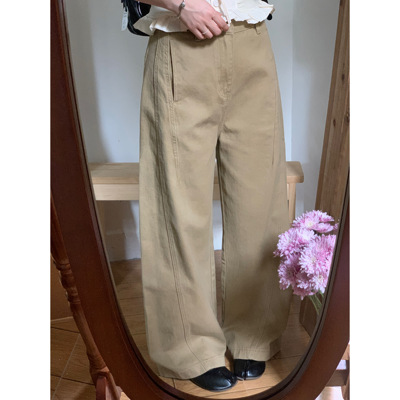 自留款！1oo棉卡其色牛仔裤女2026春秋韩版宽松百搭显瘦休闲裤潮