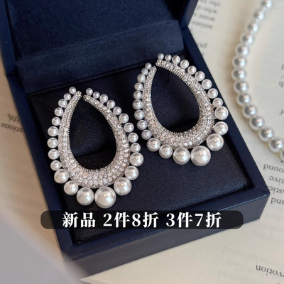 CIX时光独白/高级感珍珠耳钉蚊香盘耳夹女无耳洞夸张耳环轻奢耳饰