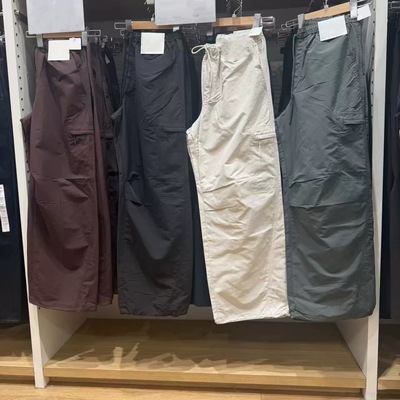 日单春款宽松松紧腰抽绳休闲长裤防紫外线工装裤女装26春季483001