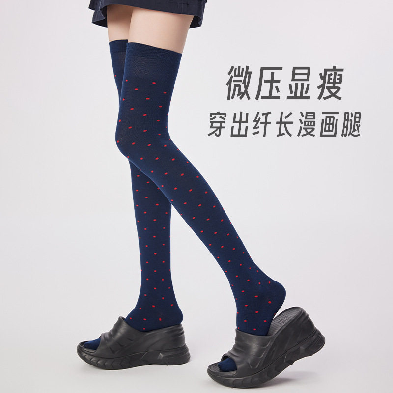韩版圆点女士过膝袜简约日系百搭显瘦波点长筒袜春秋ins潮大腿袜