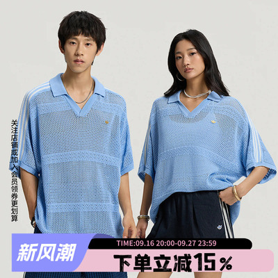 阿迪达斯三叶草男女同款镂空短袖