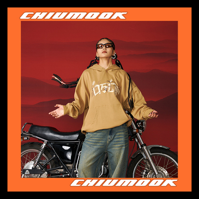 OSCILL 风起芦苇书法加绒连帽卫衣