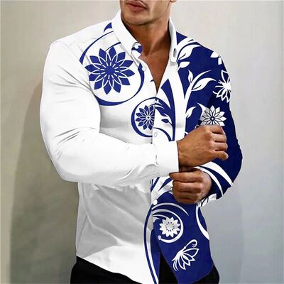 撞色印花长袖衬衫 Color blocking printed long sleeved T-shirt