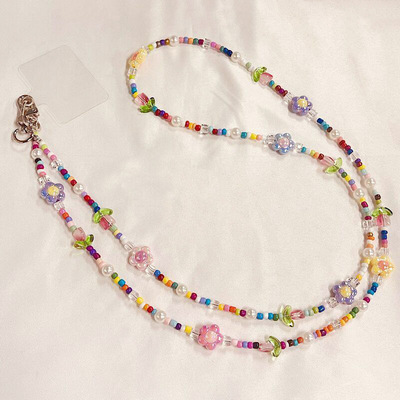 手机挂绳可斜挎多巴胺少女长款彩色郁金香花朵手机包包挂件挂饰