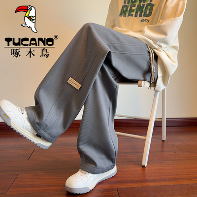 啄木鸟休闲裤子男春夏季直筒宽松大码阔腿长裤运动学生潮牌卫裤