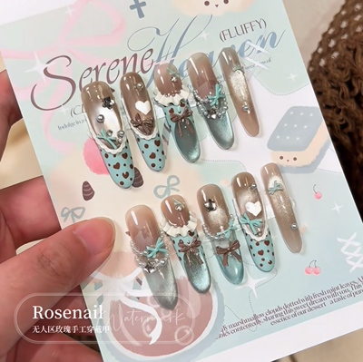 脆巧薄荷法式长款穿戴甲