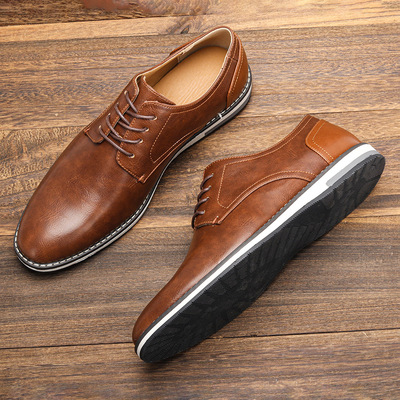 Big Size Men's Vintage Burnished Leather Casual Shoes 复古男