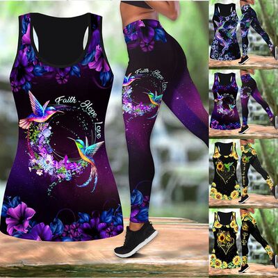 Women Fashion Butterfly Bird 3D Print Two Pieces Set Sleevel