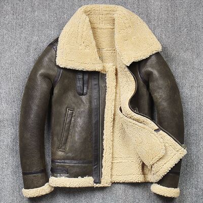 2022 Men's Winter Aviator Real Leather Jacket Sheepskin Shea