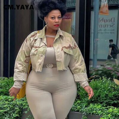 CM.YAYA Women Plus Size Jackets Camoufalge Straight Loose Sh
