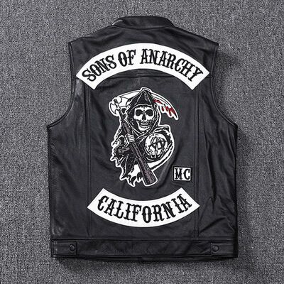 Fashion 100% Cowskin Sons Of Anarchy Leather Rock Punk Vest