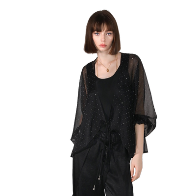 COCOBELLA手工烫钻微透开衫