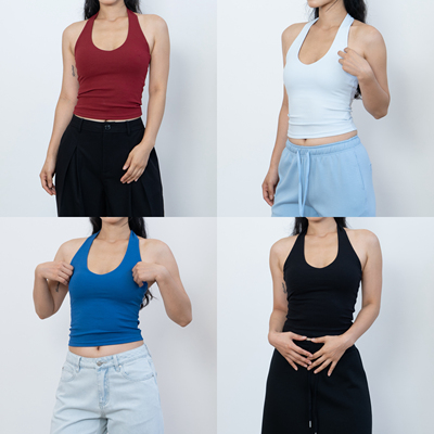 Ravehouse带胸垫挂脖绑带休闲健身多色夏季港风背心上衣
