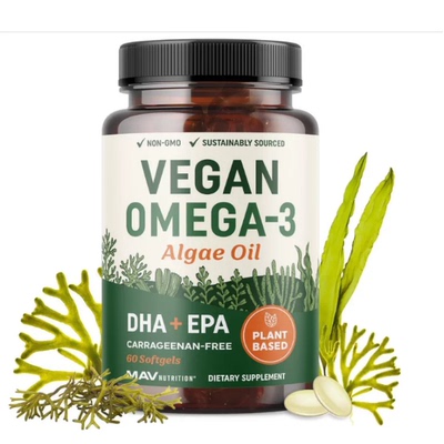 美国代购Vegan Omega 3 Algae Oil | Plant Based DHA EPA | Sust