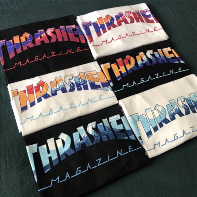 超帅现货 Thrasher 日版富士山朝霞晚霞蓝天火焰短袖滑板T恤情侣