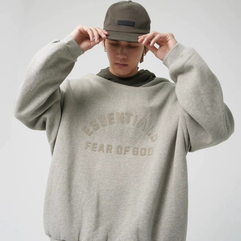正品现货 Fear of God Essentials 圆弧logo拼色连帽加绒卫衣情侣