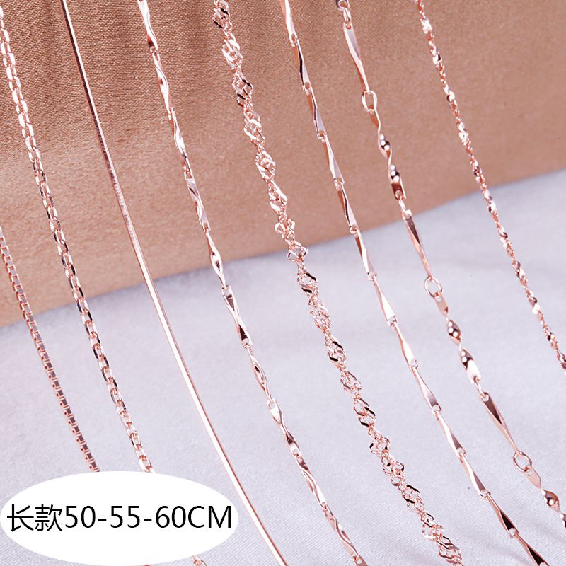 彩金项链925纯银女加长款彩银毛衣链18K玫瑰金裸链单链子50 60 cm_虎窝淘