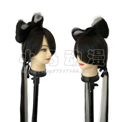 Cosplay动漫造型假发 喷射战士Callie 黑色双马尾+蝴蝶结 cos假发