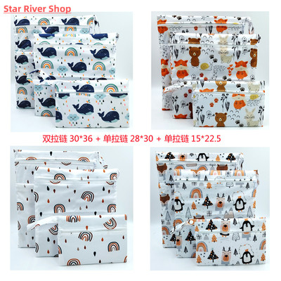 3pcs Waterproof Diaper Bags Bear Fox Rainbow Print Washable