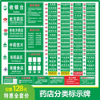 药品分类牌药店分类医院药店标识药房标识牌标贴标签GSP认证全套