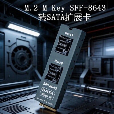 M2 MKey转2xSFF8643接口SATA6Gx8硬盘扩展卡Nas群晖Esxi飞牛Linux