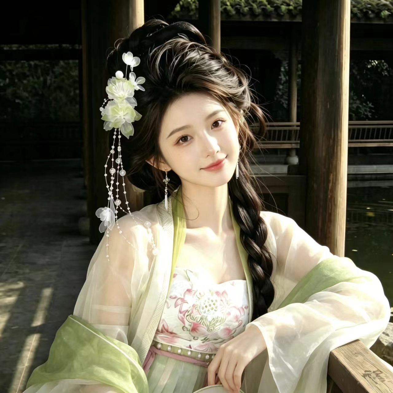 古风花朵发饰森系仙美流苏发夹汉服配饰少女清新绿色头饰侧边发饰